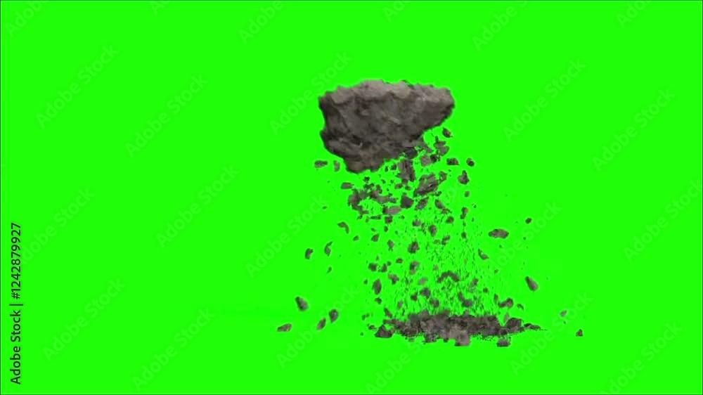 Wall thinning, large stone, explosion. 3d animation. Chroma key, green ...