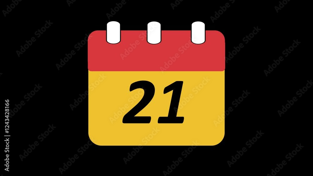 21 date calendar icon Animation with transparent background Flat ...