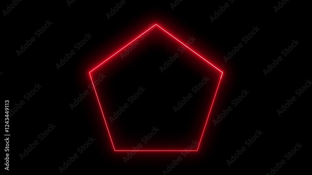 Glowing neon line Pentagon shape red color animation, Pentagon line ...