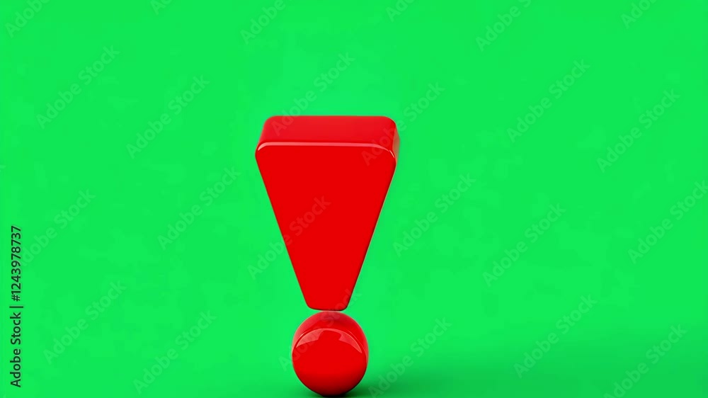 exclamation mark sign animation red color green screen, stop motion ...