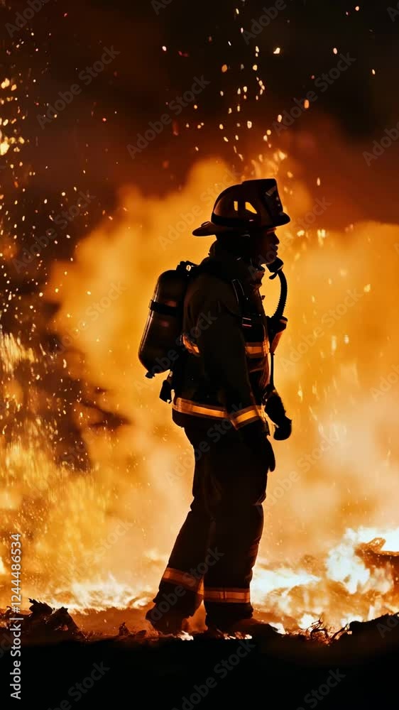 Firefighter wearing protective gear and carrying an oxygen tank ...