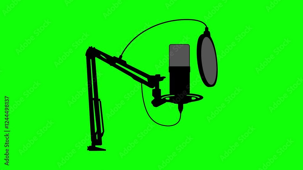 microphone podcasting animation. studio microphone motion on green ...