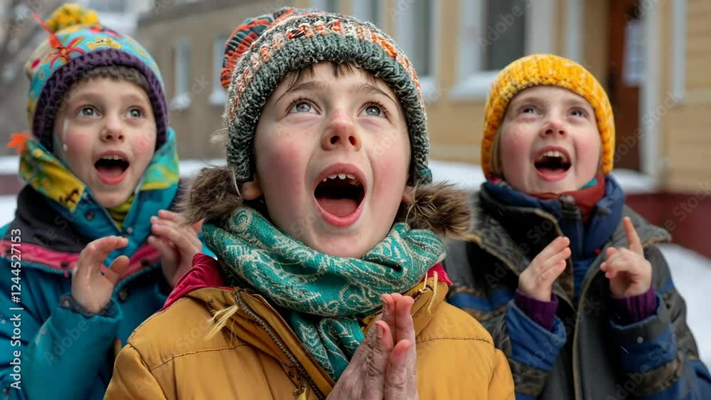 The children pray with their hands folded, their eyes wide and their ...