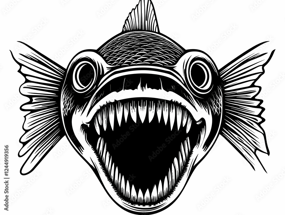Poster Ferocious Fish Illustration Bares Sharp Teeth Aggressively with ...