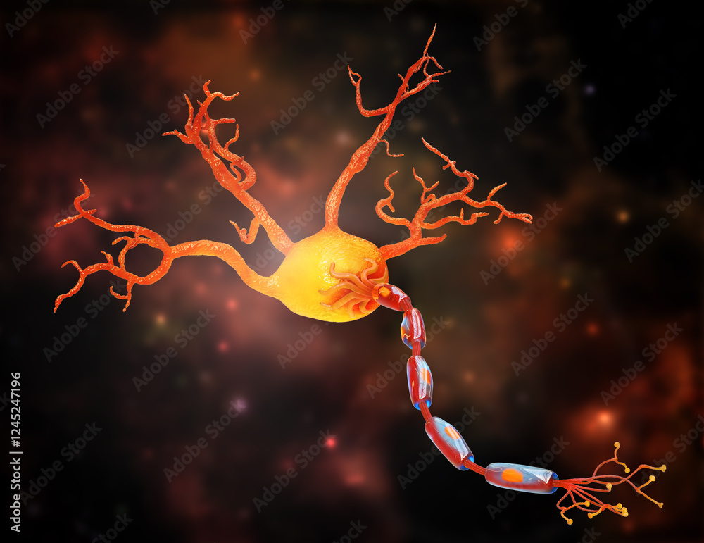 Poster Neuron, nerve cell axon and myelin sheath substance that ...