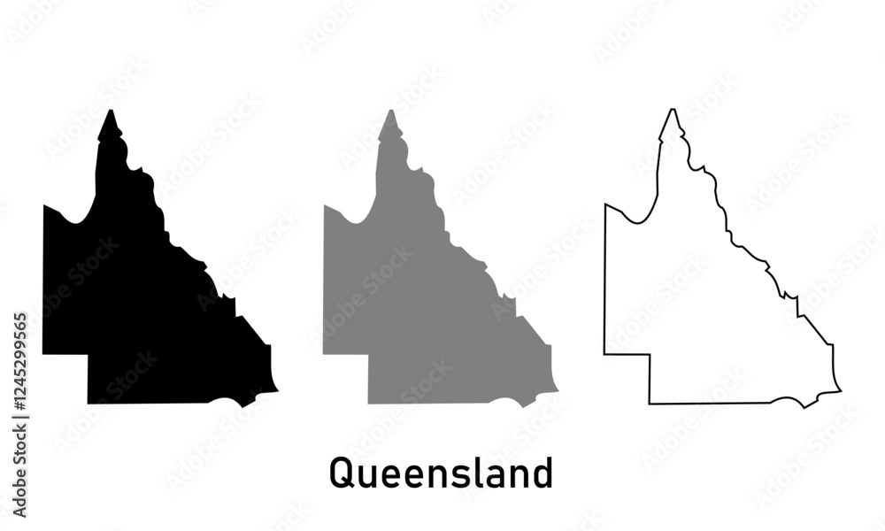 Photo & Art Print Queensland map in outline style, black color, gray ...