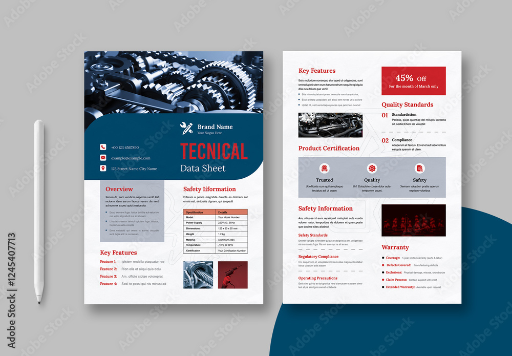 Technical Data Sheet Template Layout Stock Template | Adobe Stock