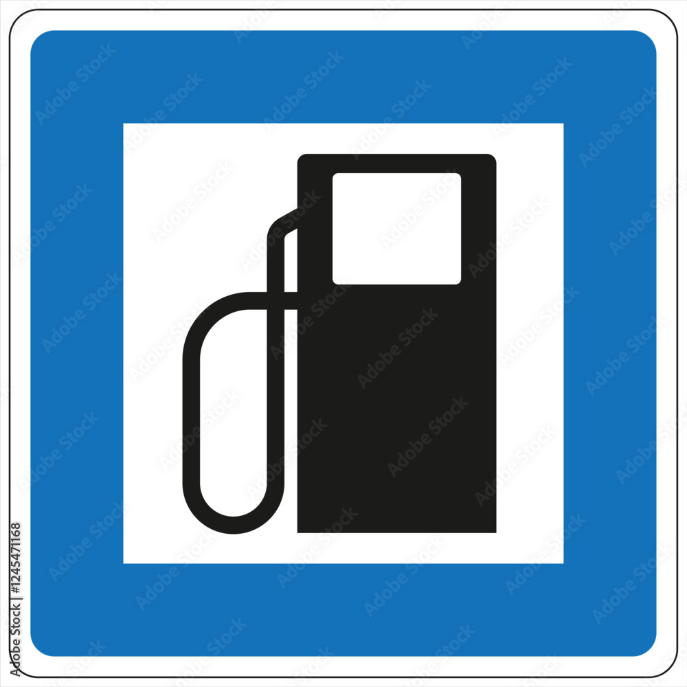 Poster Square road sign indicating a gas station with a fuel pump ...
