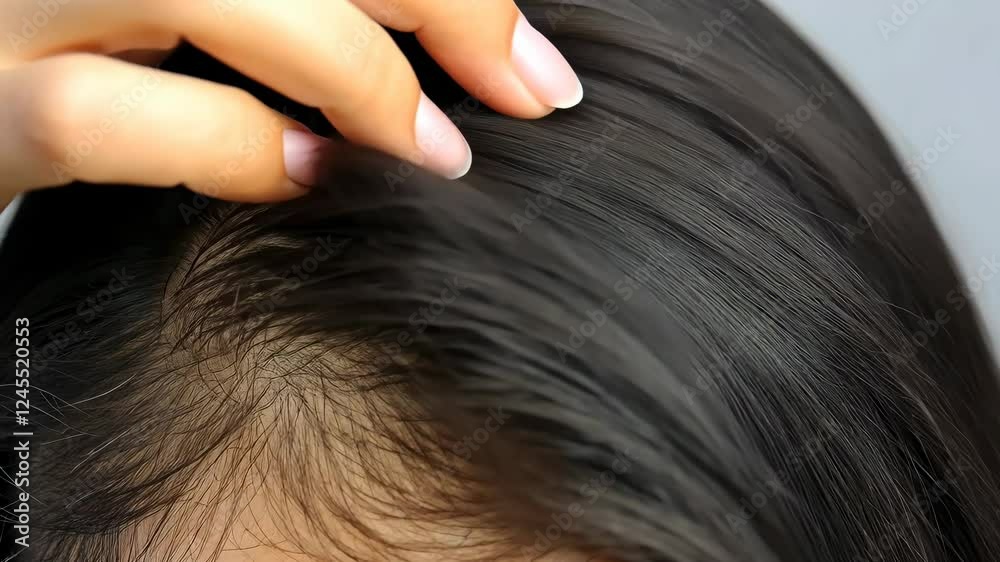 A close-up view of a person's scalp, highlighting hair texture and a ...