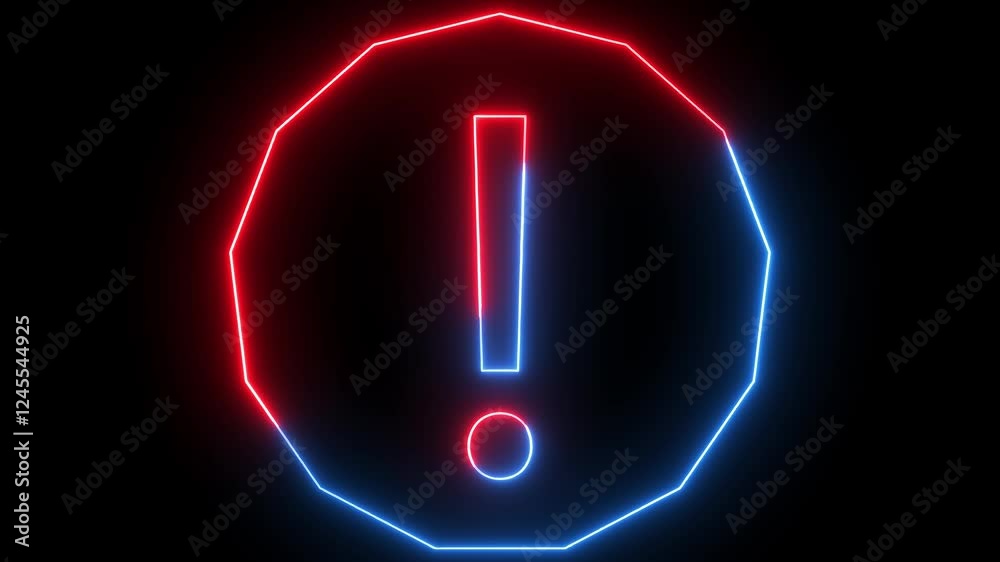 neon red blue color glowing warning attention icon signal risk stop ...