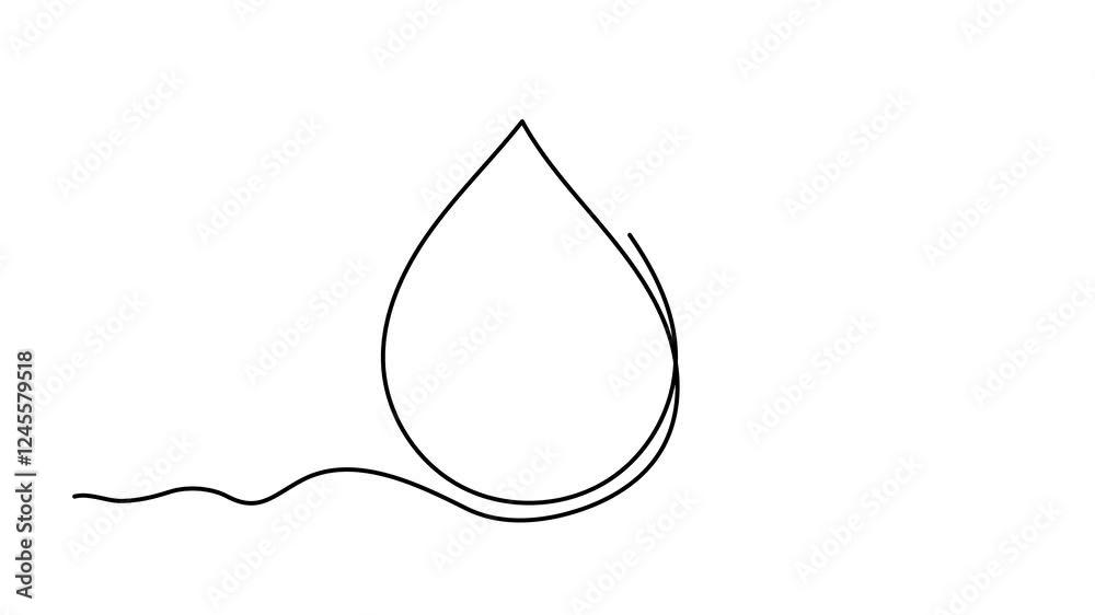 Water drop one line art animation,hand drawn fresh wet dew design ...