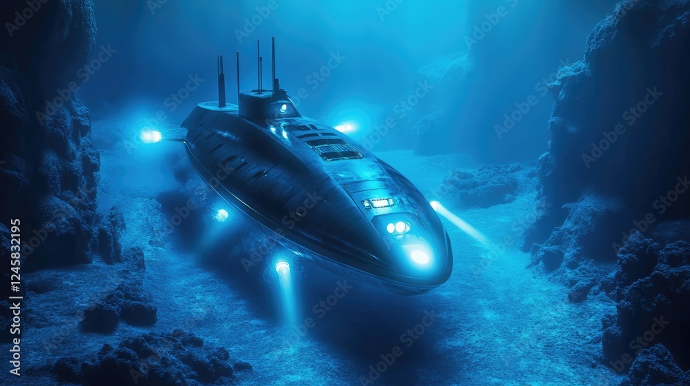 Photo & Art Print A futuristic submarine with powerful searchlights ...