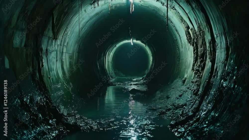video of underground urban sewer tunnel with vaulted ceilings, filled ...