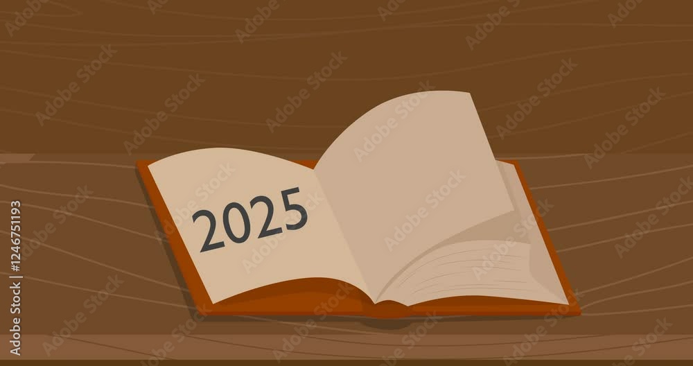 Number 2025 with book, cartoon animation educational background. สต็อก ...