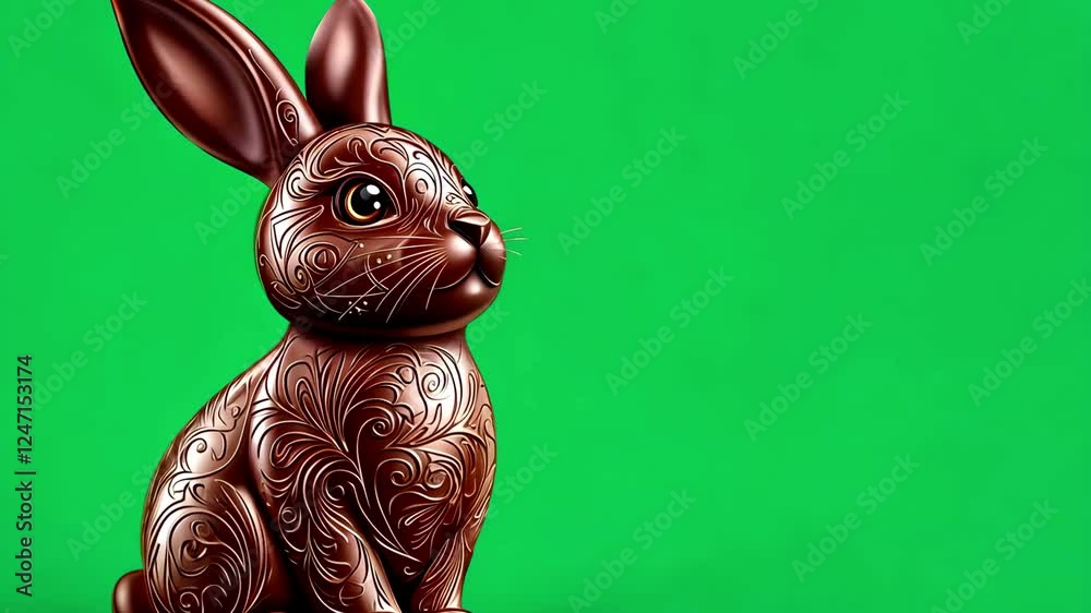 Chocolate bunny on green screen background. Adorable animated bunny ...
