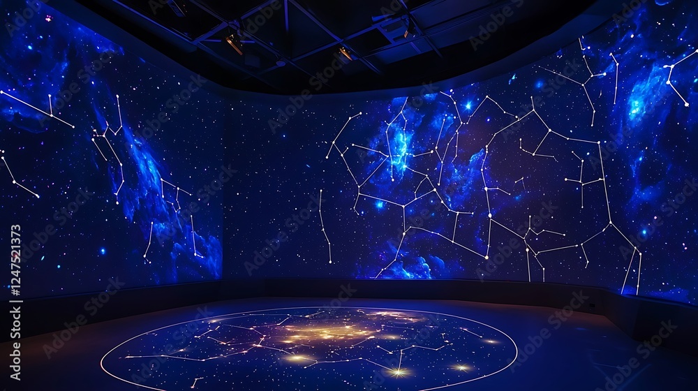Poster A serene planetarium enhanced with projections glowing ...