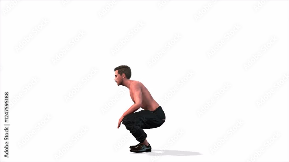 4k sports man squats exercise for healthy muscular with a cycle view on ...
