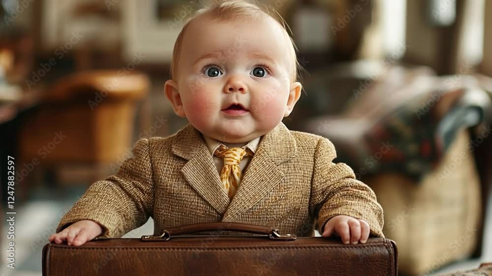 "Mini Mogul: A chubby baby, dressed in a tiny business suit with a ...
