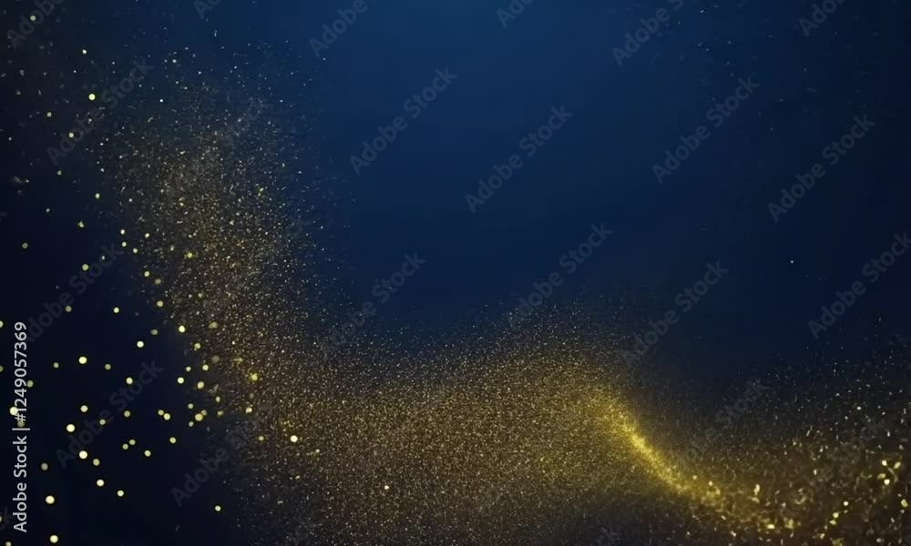 Abstract blue and golden particle background with golden light and ...