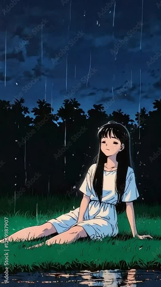 anime girl sitting under raining, lofi, rain, rainy, 4K resolution ...