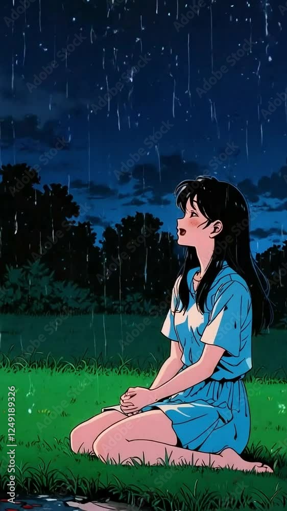 anime girl sitting under raining, lofi, rain, rainy, 4K resolution ...