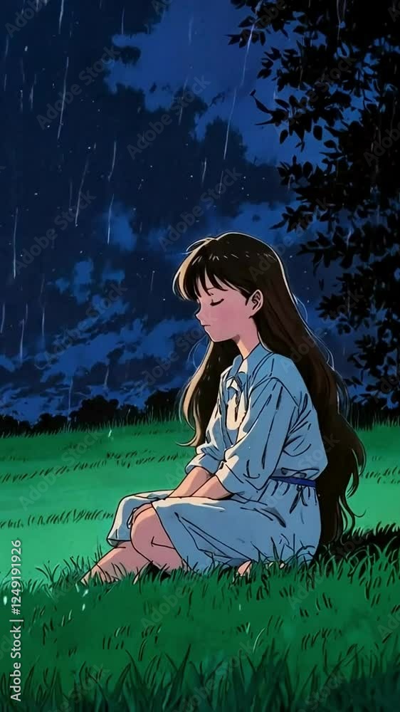 anime girl sitting under raining, lofi, rain, rainy, 4K resolution ...