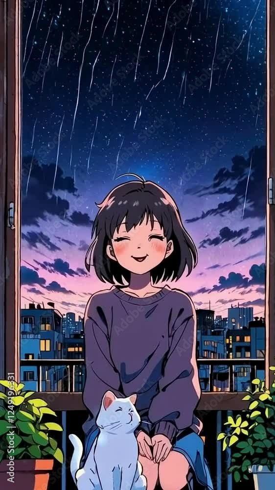 anime girl sitting under raining, lofi, rain, rainy, 4K resolution ...