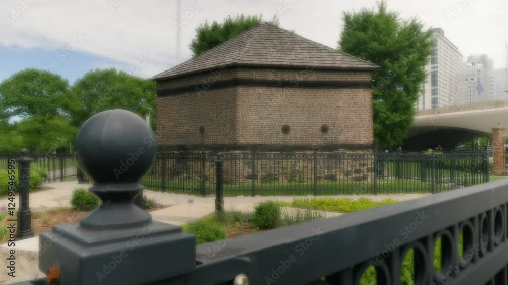 PITTSBURGH - Circa May, 2019 - A dollying rack focus establishing shot ...