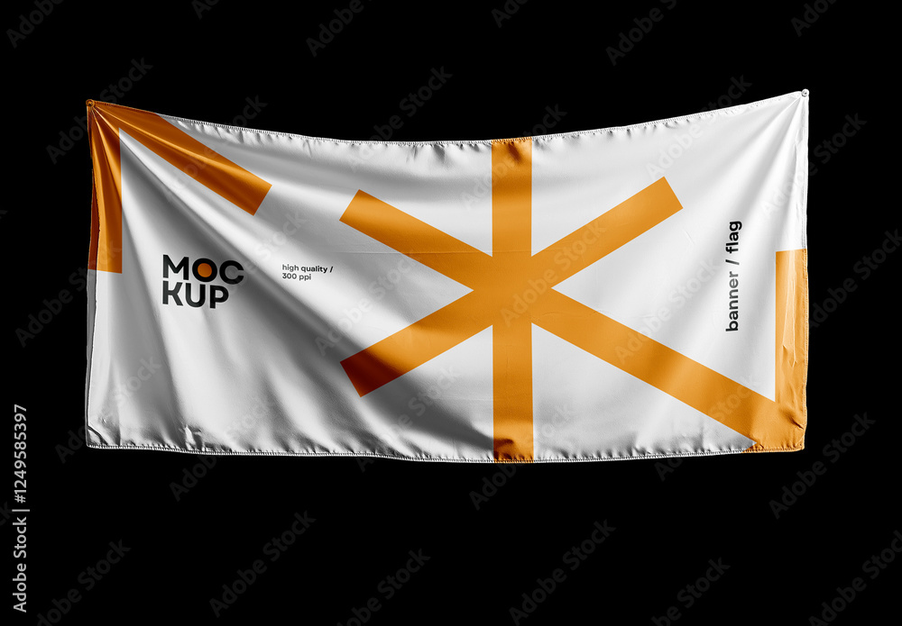 Modelo de Horizontal Hanging Banner, Flag Mockup with Black Background ...