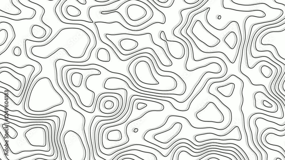 White animated topographic lines moving background, contour lines ...