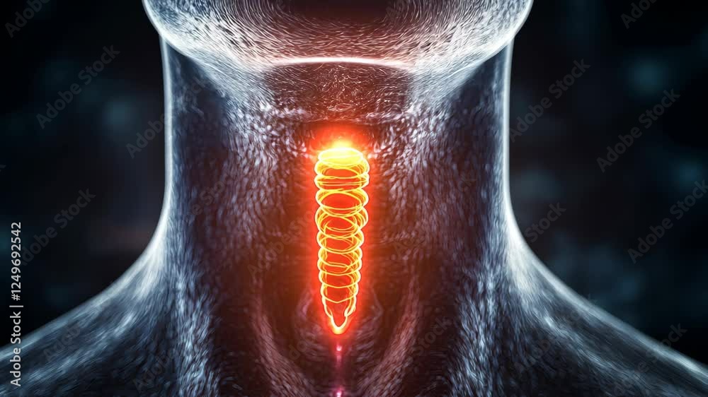Visualization of a human throat with glowing anatomical structures ...
