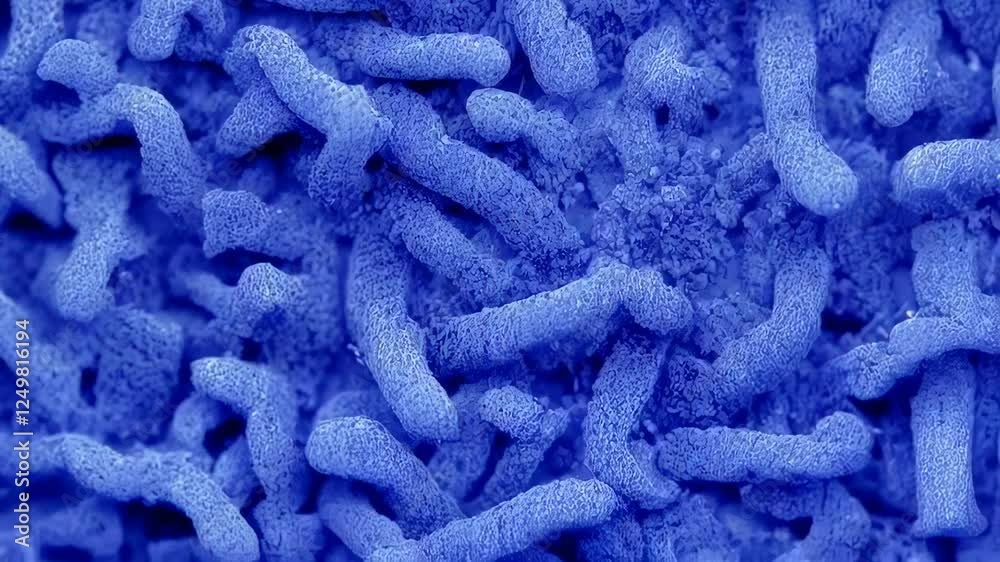 Microscopic view of bifidobacterium, probiotic bacteria colonizing ...