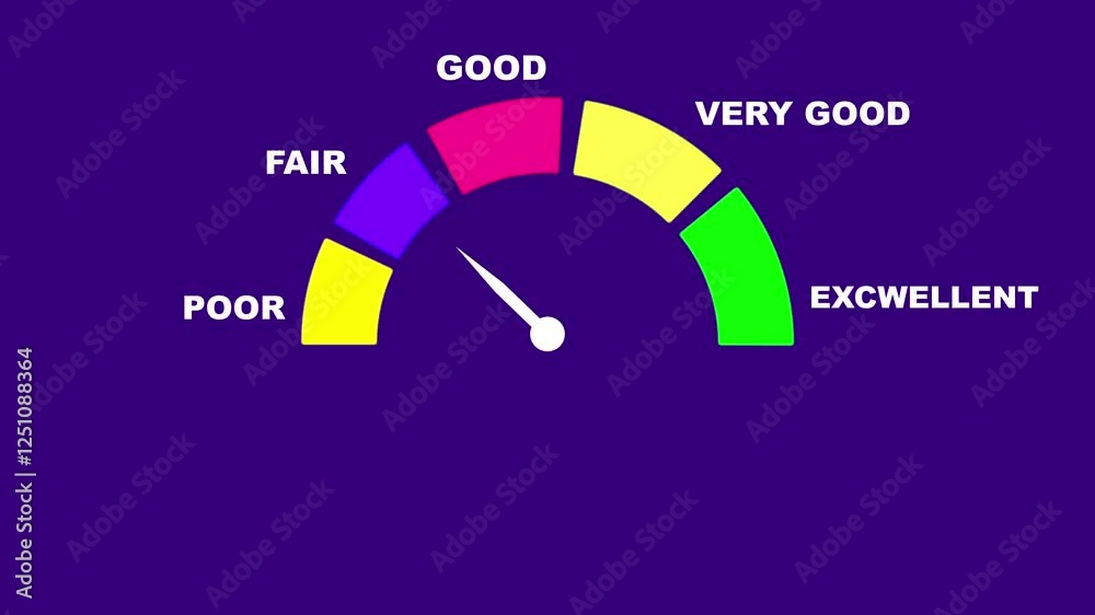 Good credit score rating scale animation white screen background ...