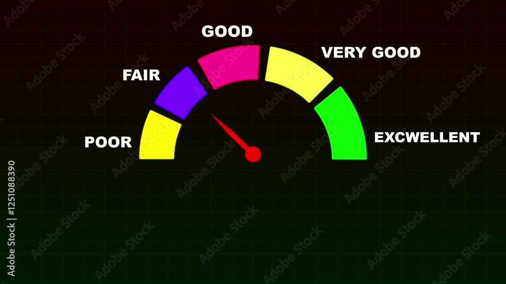 Good credit score rating scale animation white screen background ...