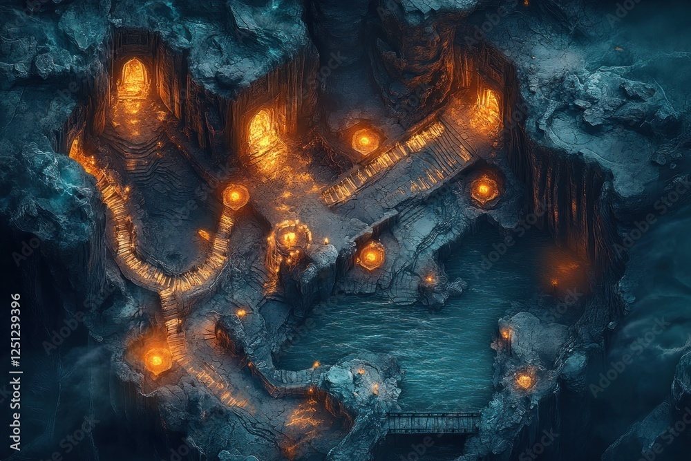 Poster Mystical Underground Cavern Aerial View Fantasy Art Map for ...