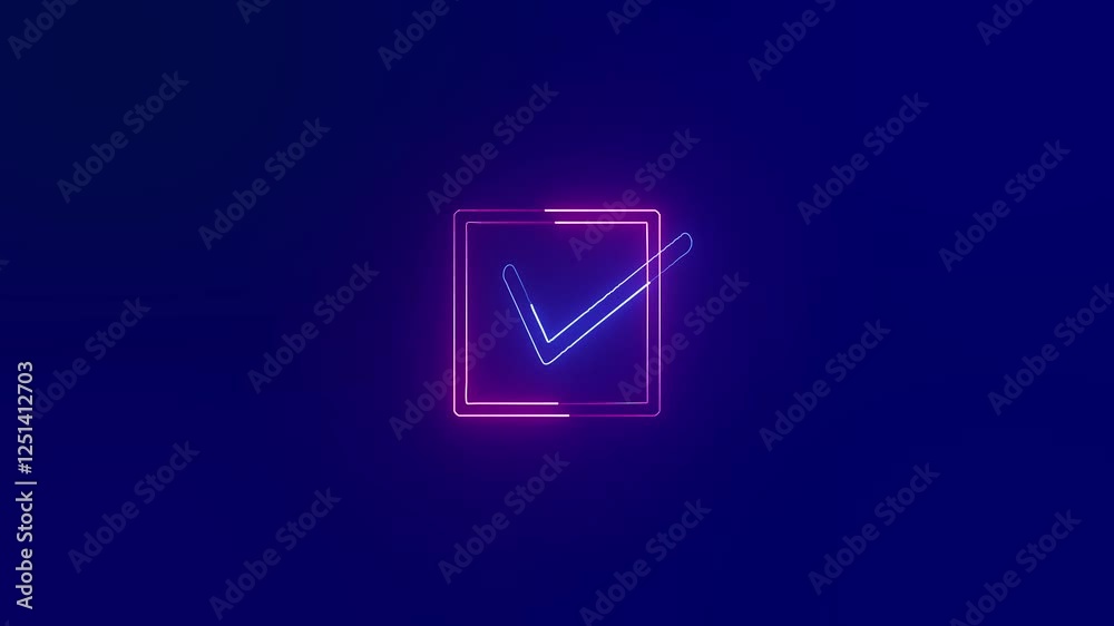 Check mark in neon animation. blue tick mark. Sign with glowing neon ...