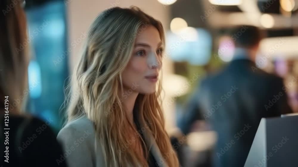 Scene of a businesswoman having a conversation, smooth repeating motion ...