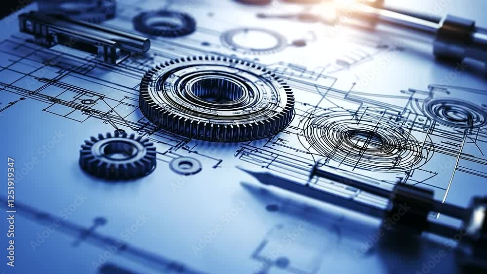 A detailed blueprint showcasing intricate technical drawings of gears ...