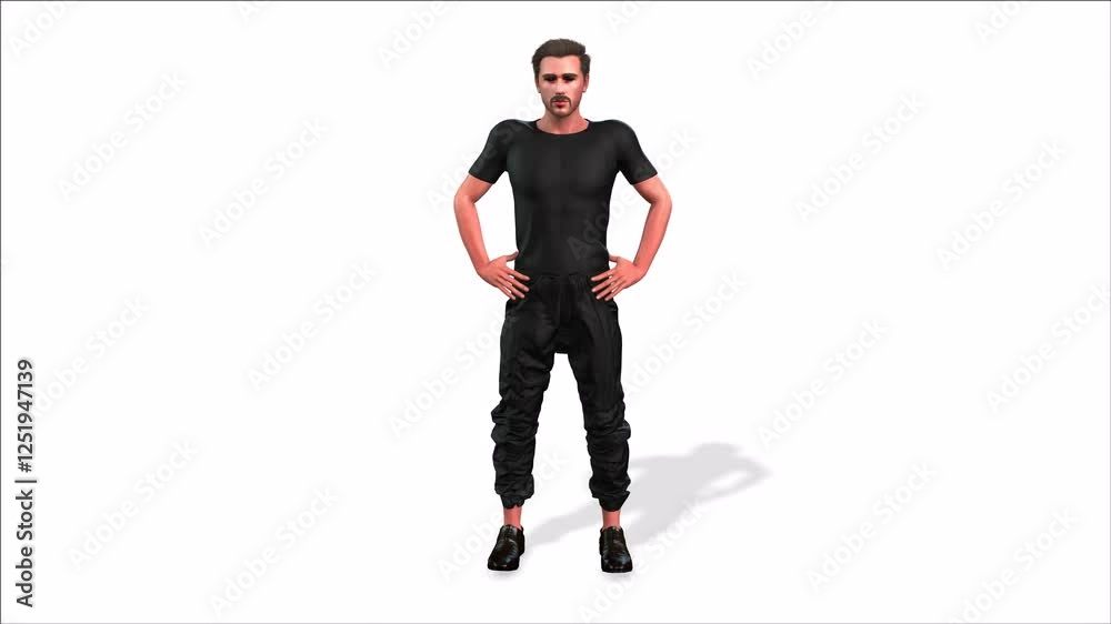 4k handsome young boy standing put hands on his hips animation with a ...