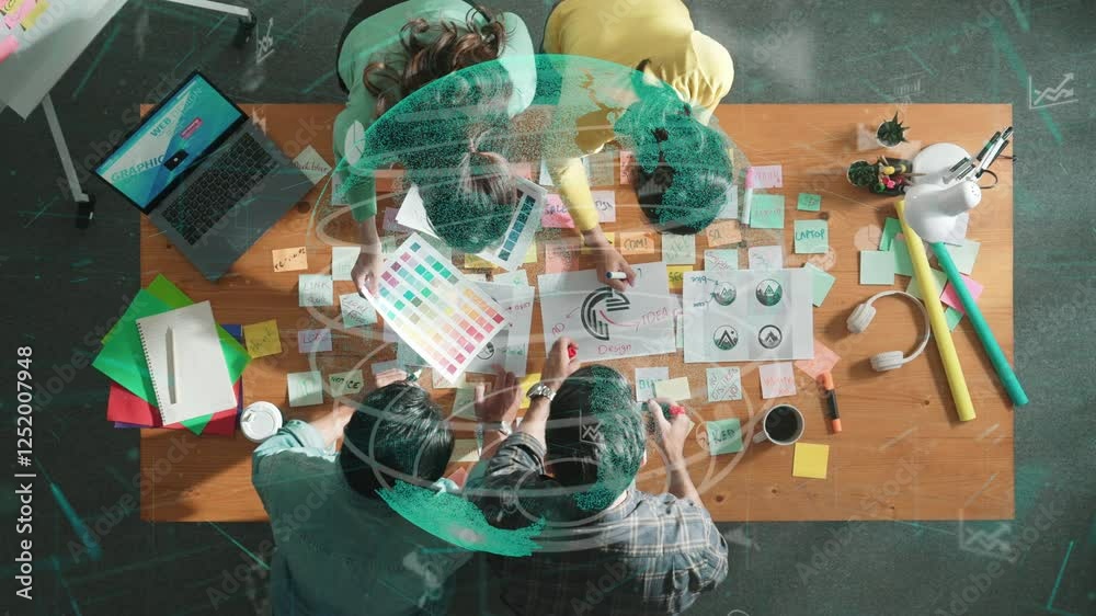 Top view of creative designer working together brainstorming idea by ...