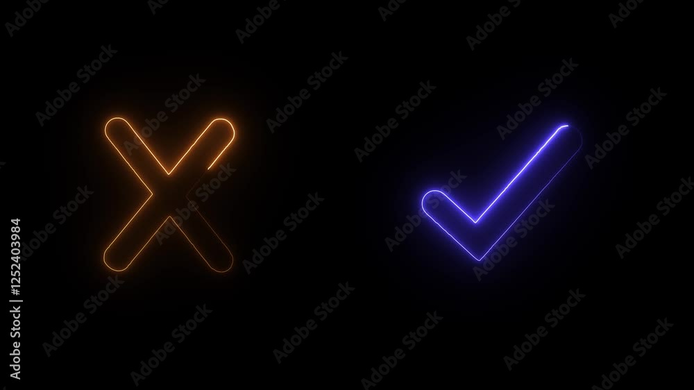 Neon check mark, red cross mark Animation. Animated checklist signs ...