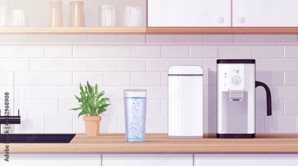 Poster A glass of reverse osmosis-purified water on a kitchen ...