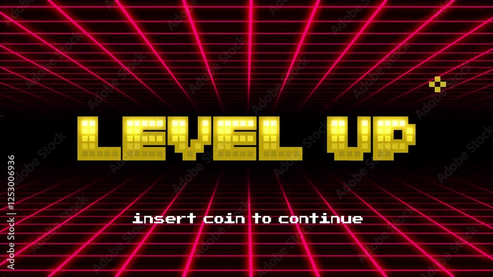 Vidéo Stock Pixel art game level up press start background.Video game ...