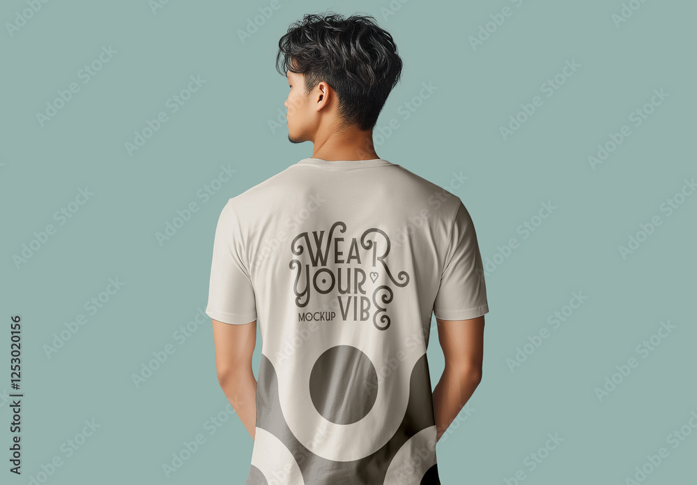 T-Shirt Mockup – Rear View of Casual Male Model in Minimal Studio ...