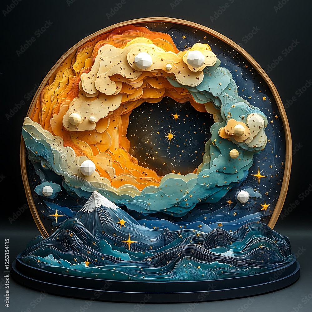 Poster Papercraft celestial zodiac, 3D paper art featuring the ...