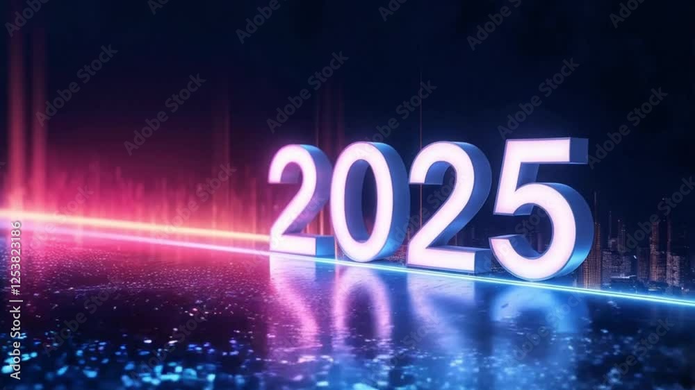 "Progress bar highlighting the transition from 2024 to 2025, glowing ...