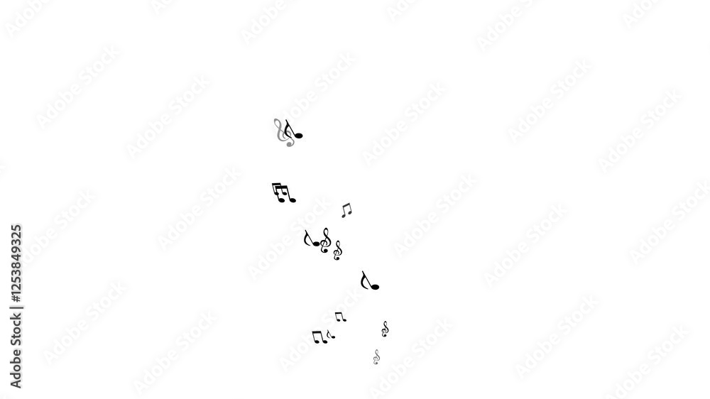 Cartoon musical icons floating effect on white screen, up animation ...