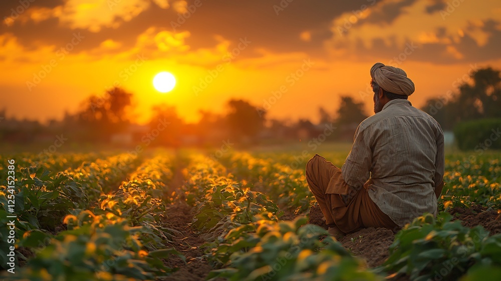 Poster Indo Pak rural scene lower caste worker tilling fields his ...