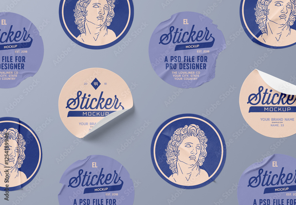 Circle Sticker Set Mockups Stock Template | Adobe Stock
