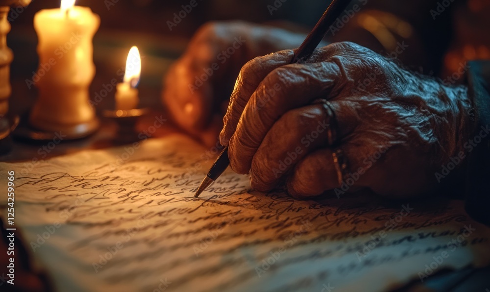 Poster Aged Hands, Candlelight, and Ancient Script: A Timeless Tale of ...